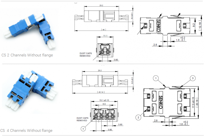 CS Type Fiber Optic Adapters Single Mode 2/4/6/8 Channels Higher Density